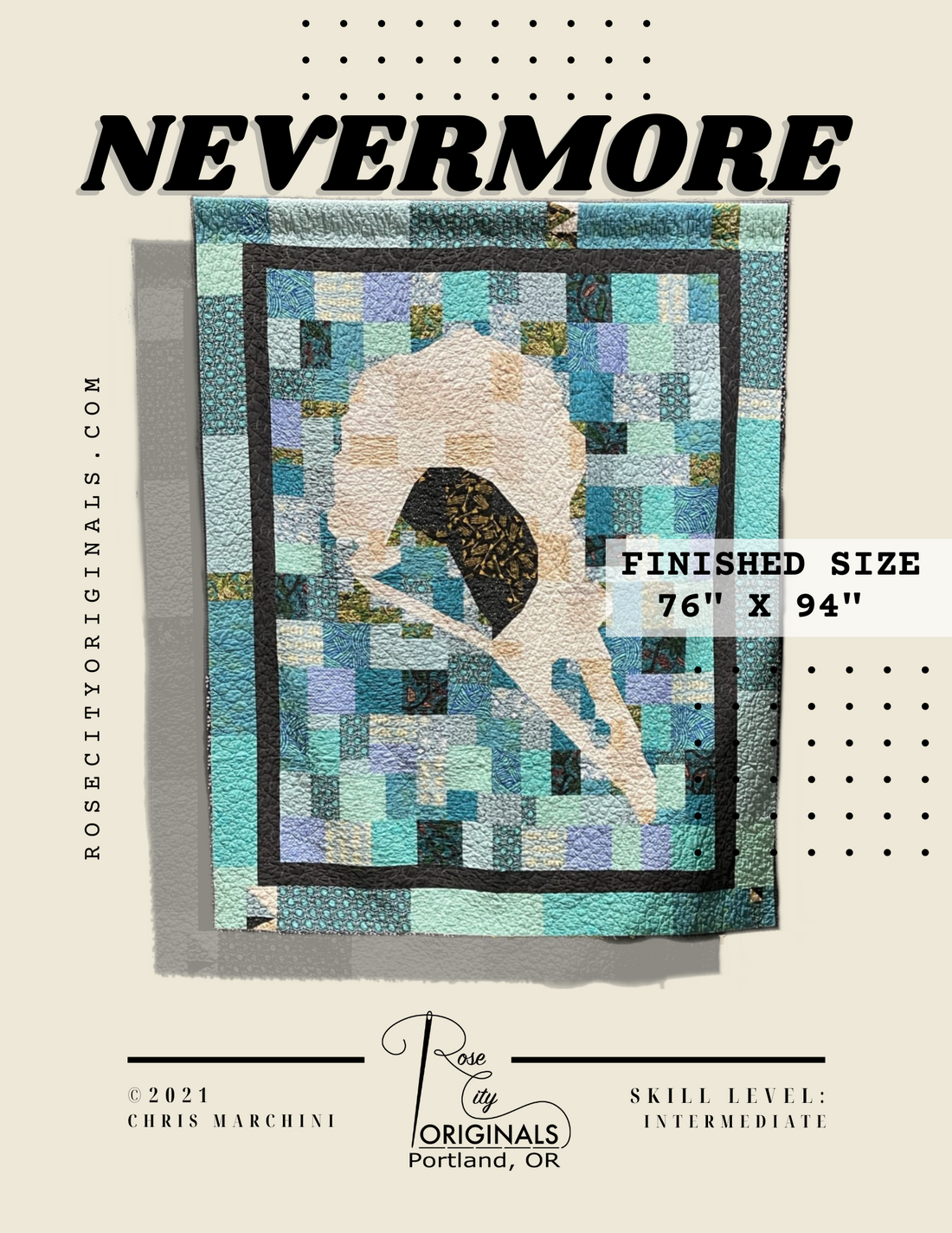 Nevermore (Raven Skull) - Patchwork Quilt Pattern - Digital Download – RoseCityOriginals